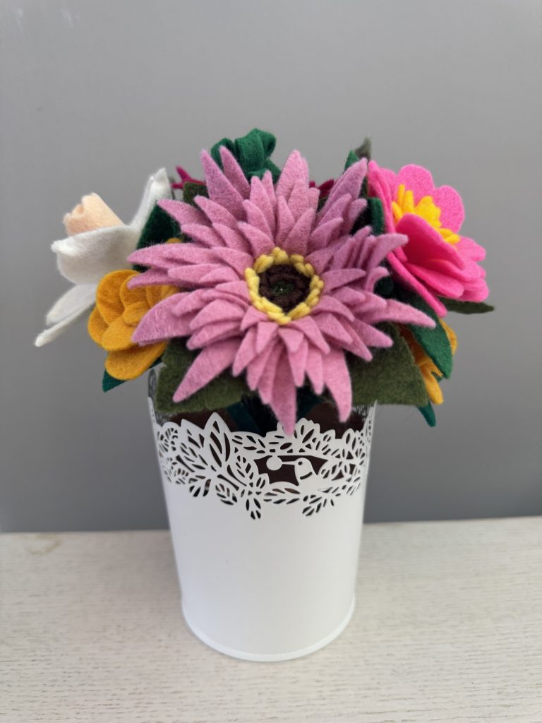 Romantic Felt Flower Pot - Handmade In Cyprus